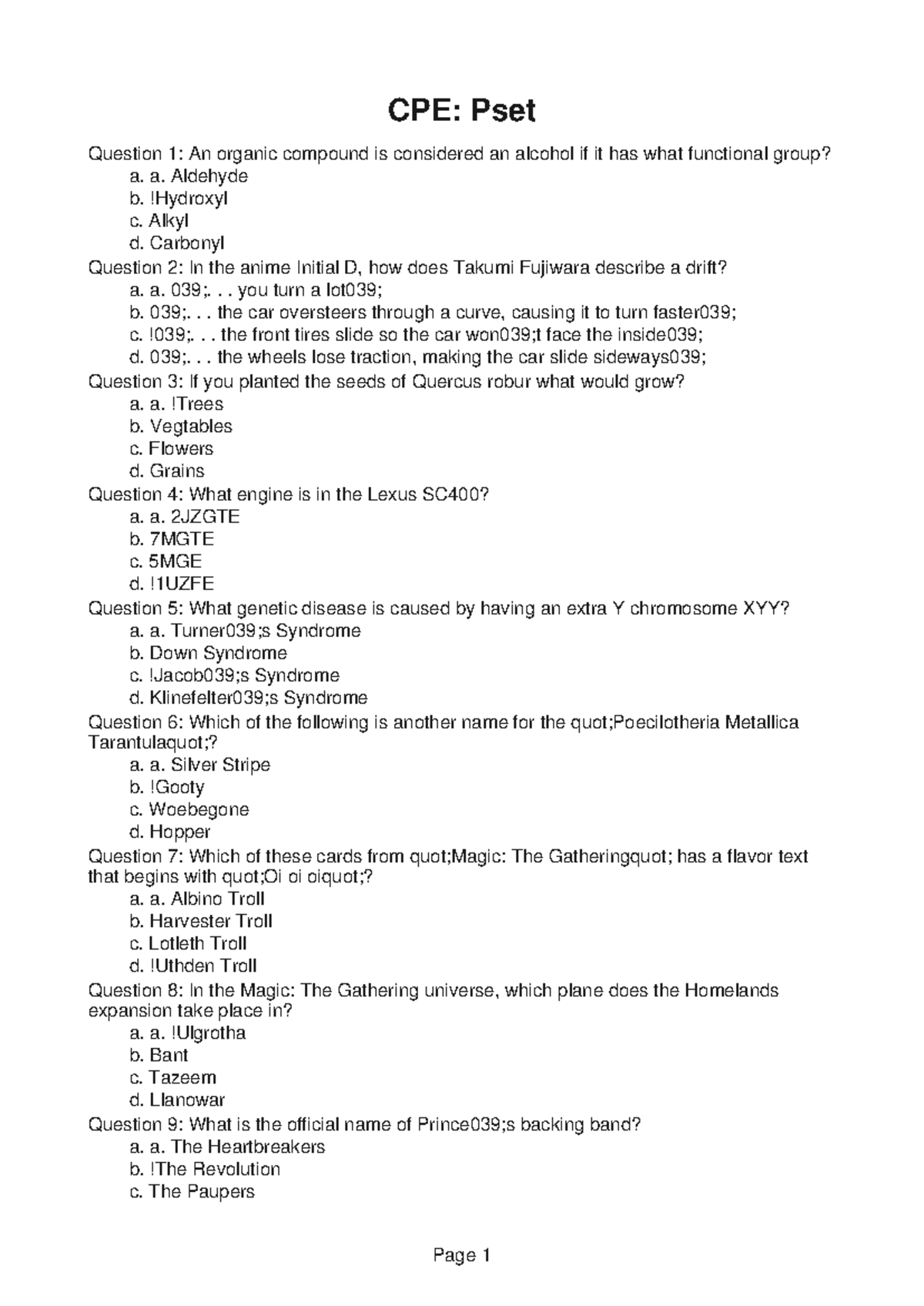 CPE120 Pre Lab 2 - CPE: Pset Question 1: An organic compound is ...