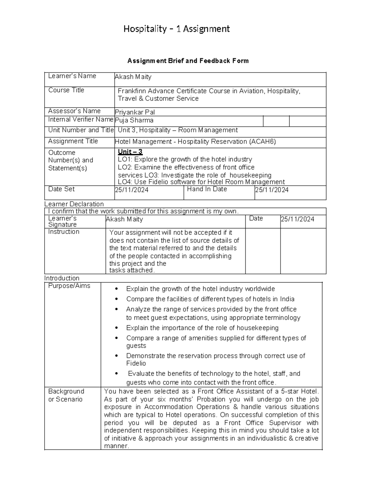 Hotel Management - Hospitality and Reservation (ACAH6) - Assignment ...