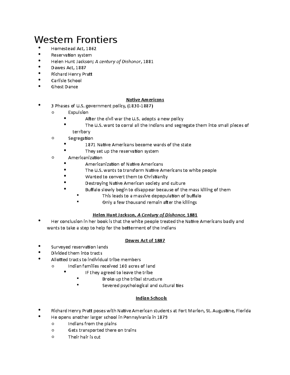 Western Frontiers - Lecture notes 4 - Western Frontiers Homestead Act ...