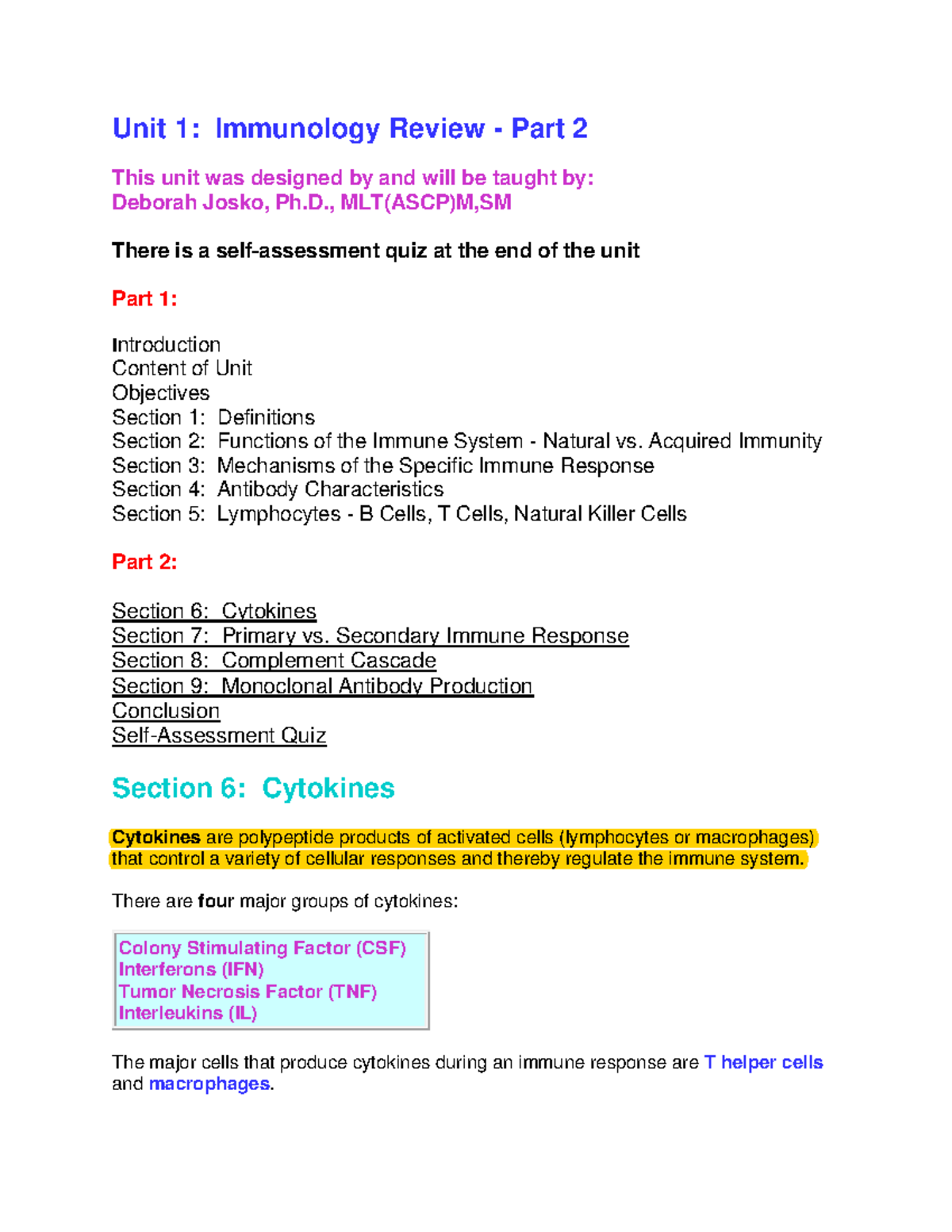 Unit 1 Immunology Review Part 2 - Unit 1: Immunology Review - Part 2 ...