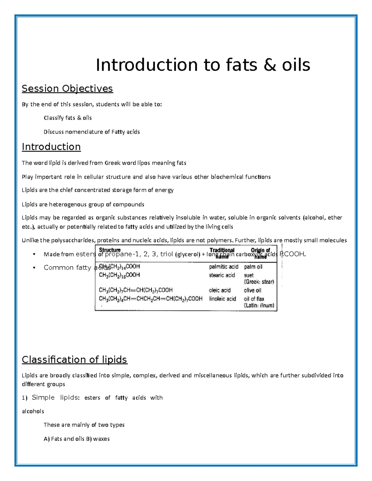 Chapter - 40 Fats - Introduction to fats & oils Session Objectives By ...