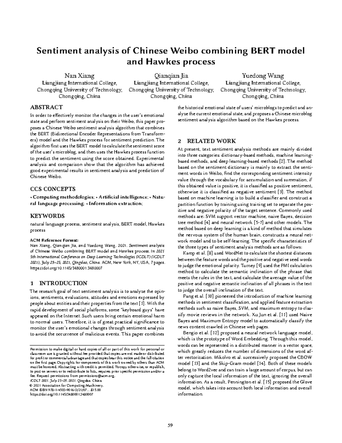 Sentiment analysis of Chinese Weibo combining BERT model - The algorithm rst uses the BERT model ...