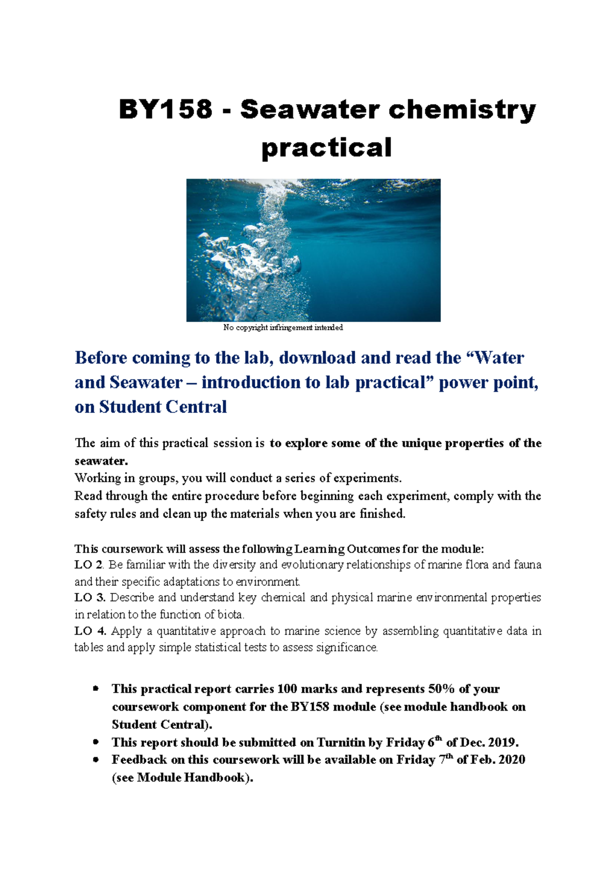 BY158 Seawater Lab Report - BY158 - Seawater chemistry practical No ...