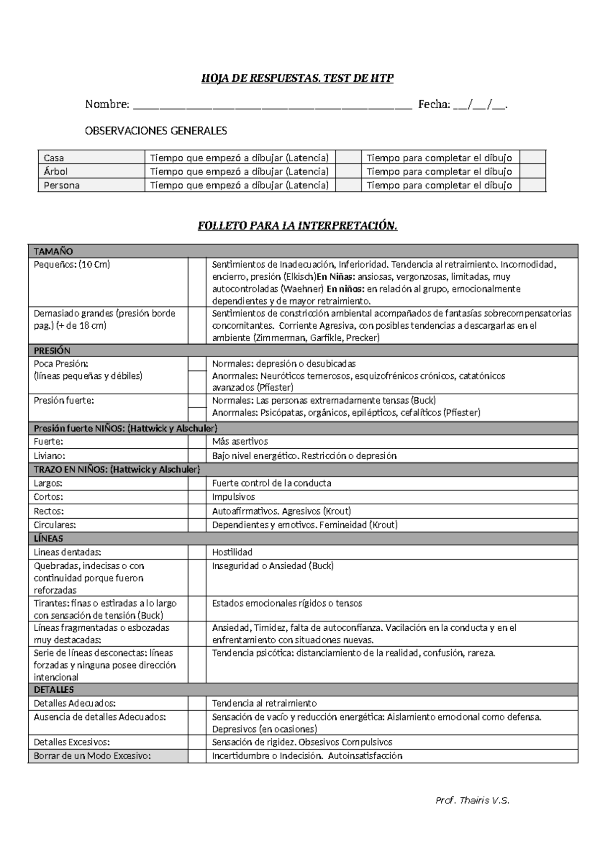 HOJA DE Respuestas HTP - Hola de Respuesta del test HTP, fácil y ...