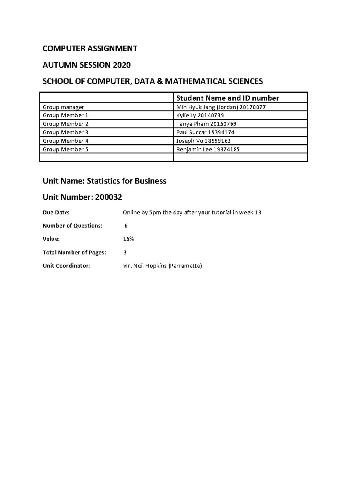 Computer Assignment Stats Assignment Final Computer Assignment Autumn