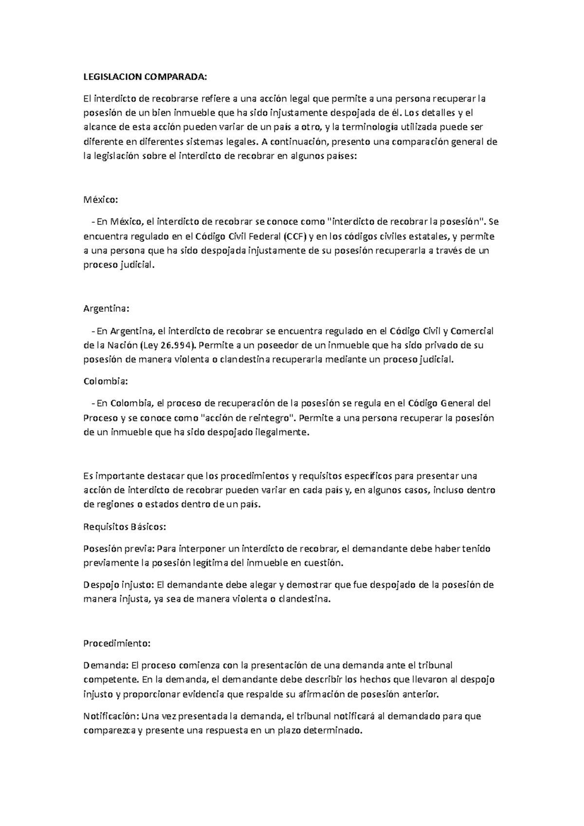 Legislacion Comparada TA - LEGISLACION COMPARADA: El interdicto de ...
