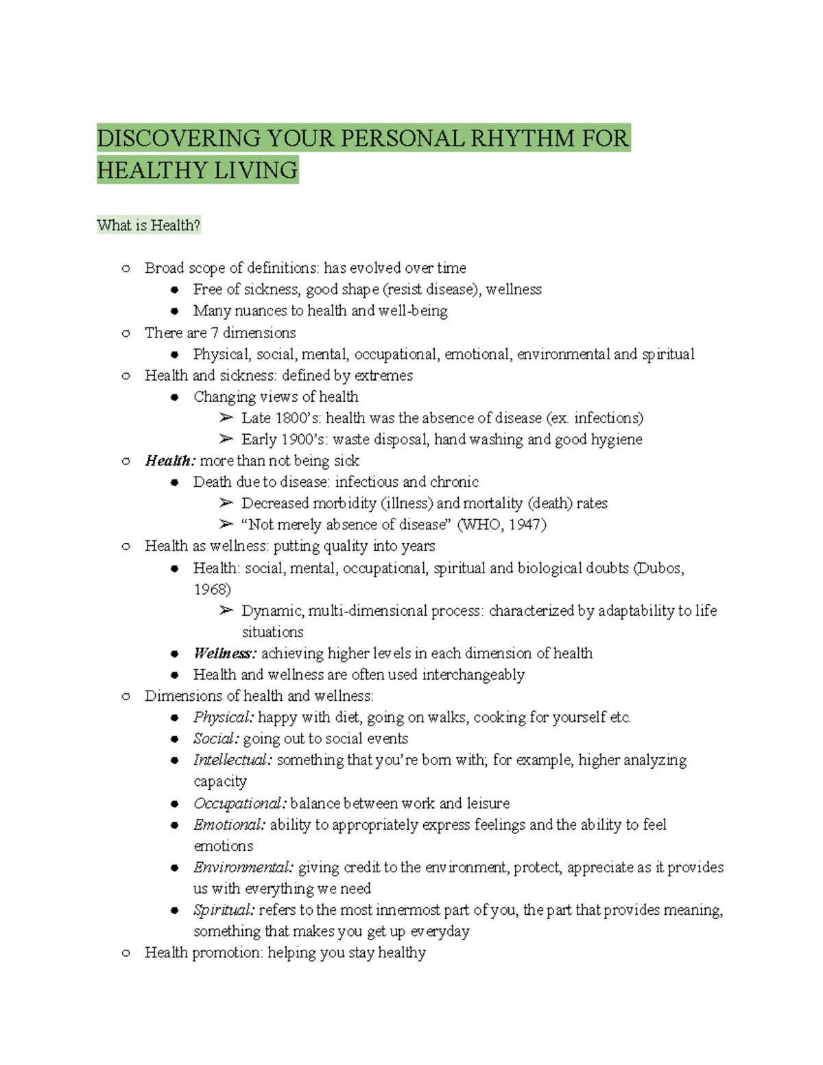 HSS1101 all lec notes - DISCOVERING YOUR PERSONAL RHYTHM FOR HEALTHY ...