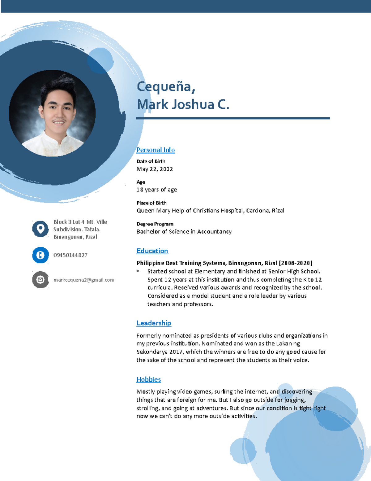 ROTC Resume - Cequeña [Word] - Reserve Officers Training Course - Studocu