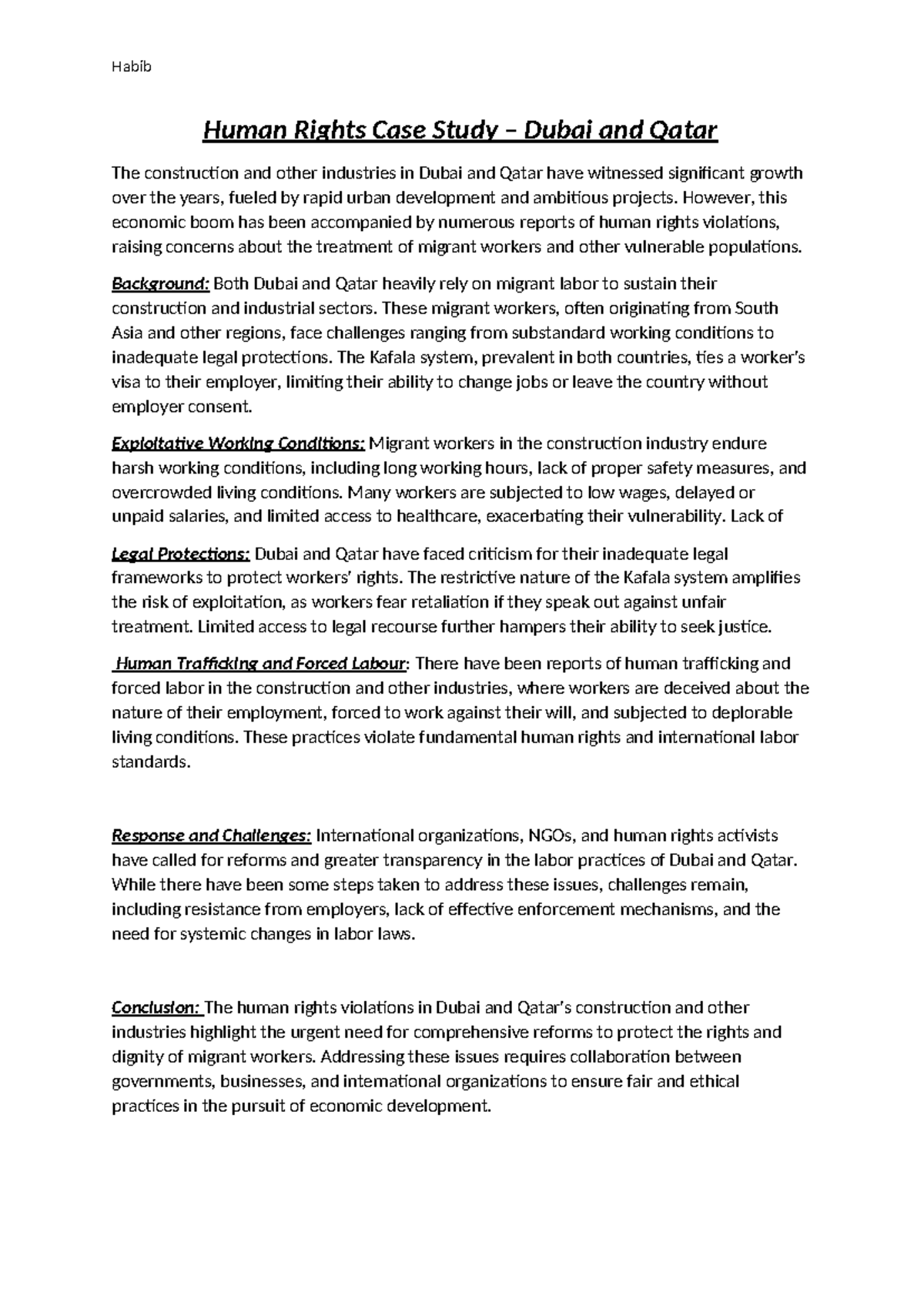 Human Rights Case Study - Habib Human Rights Case Study – Dubai and ...