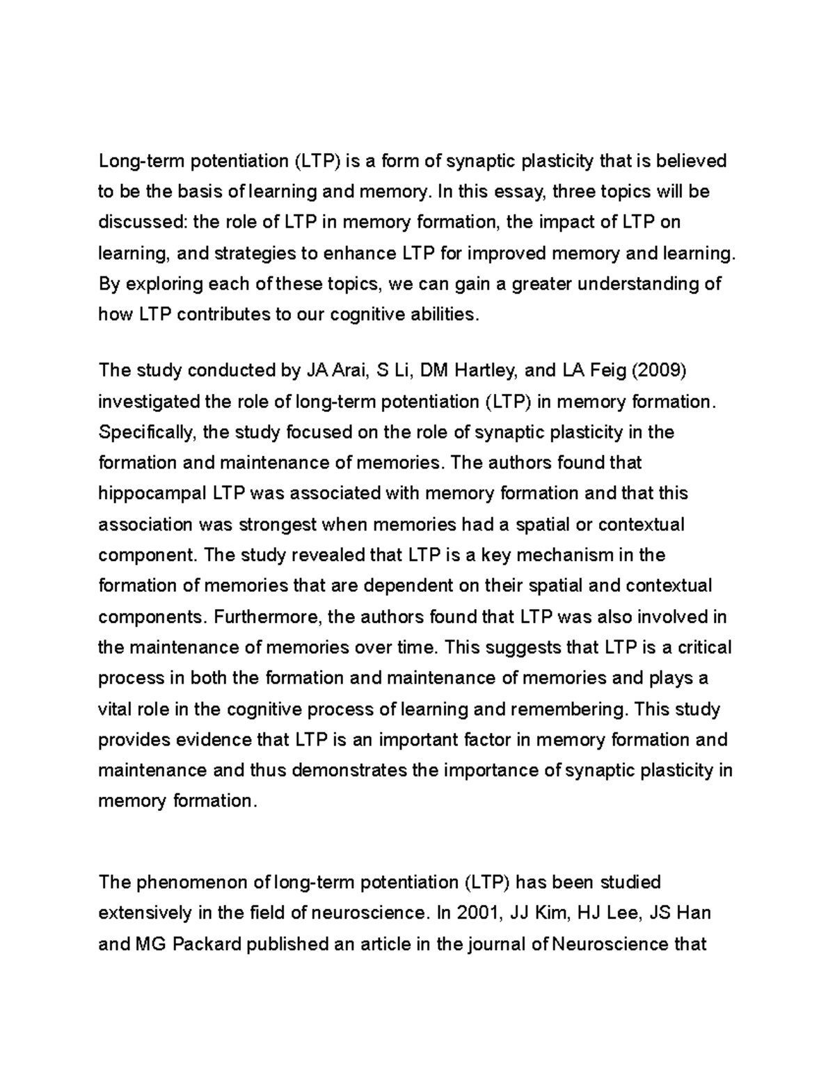 Learning and Memory Long-term potentiation - Long-term potentiation ...