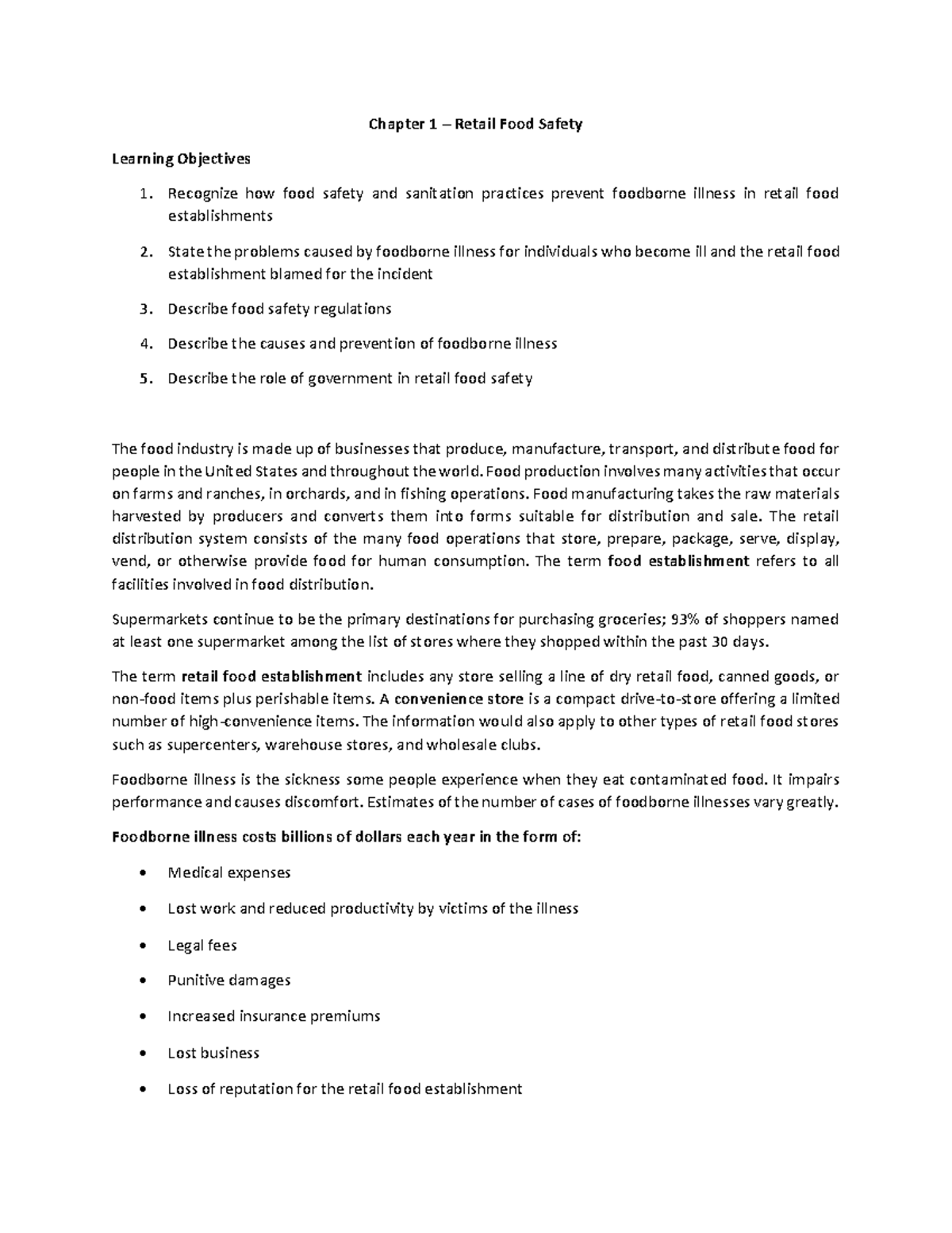 ITM 0001 Chapter 1 - JUST LECTURE NOTES - Chapter 1 – Retail Food ...