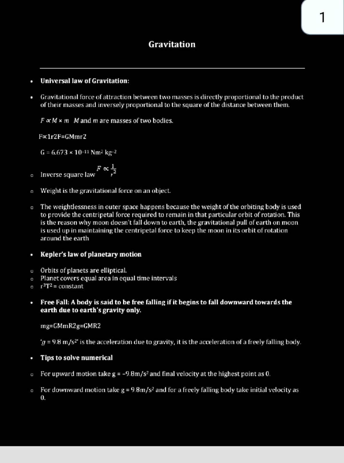 Gravitation - Easy - 1 Gravitation Universal law of Gravitation: Gravitational force of ...