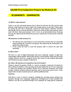 EDU430 Current Finals Solved - MUHAMMAD IMRAN EDU430 ICT in Education CURRENT PAPER SOLVED ...