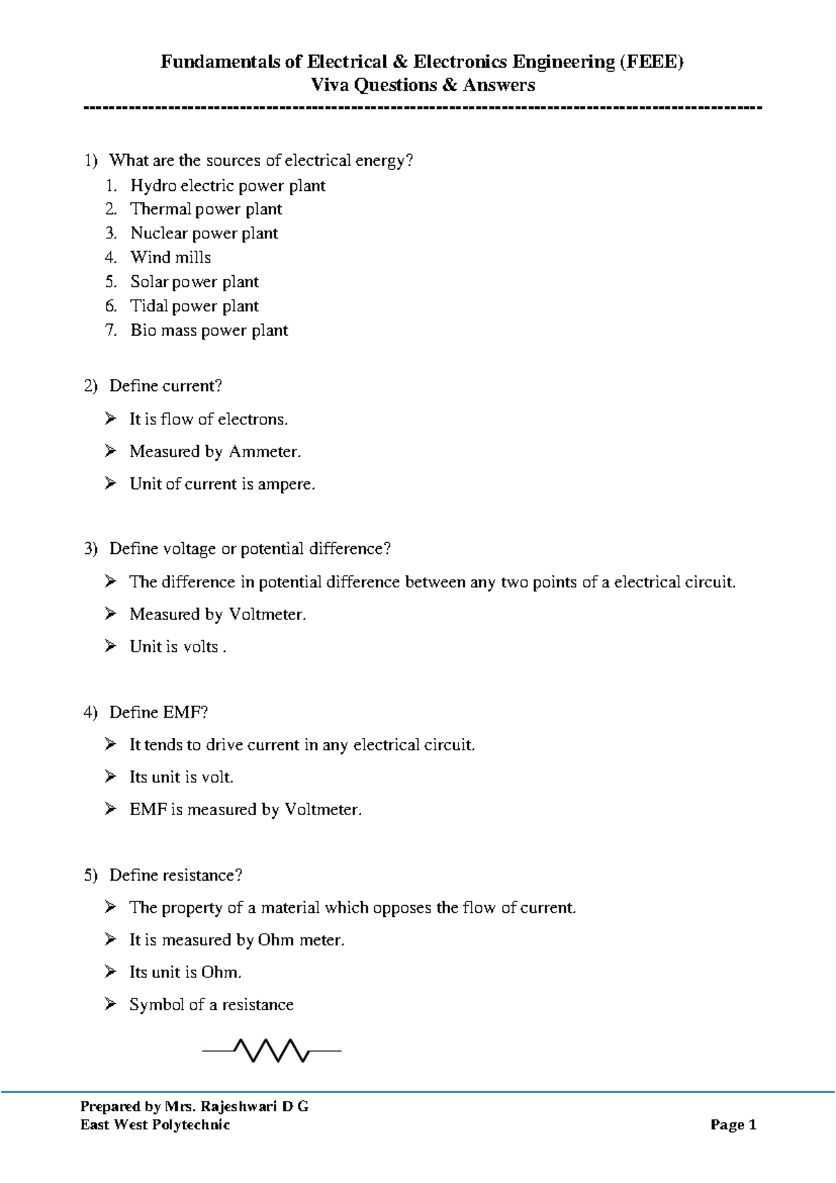 FEEE Viva Questions and Answers - Viva Questions & Answers - Prepared ...