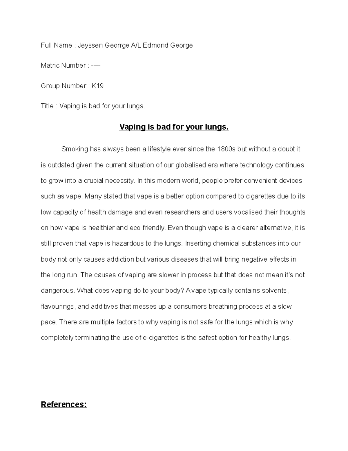 English Written Test 1 Paragraph - Full Name : Jeyssen Georrge A/L ...