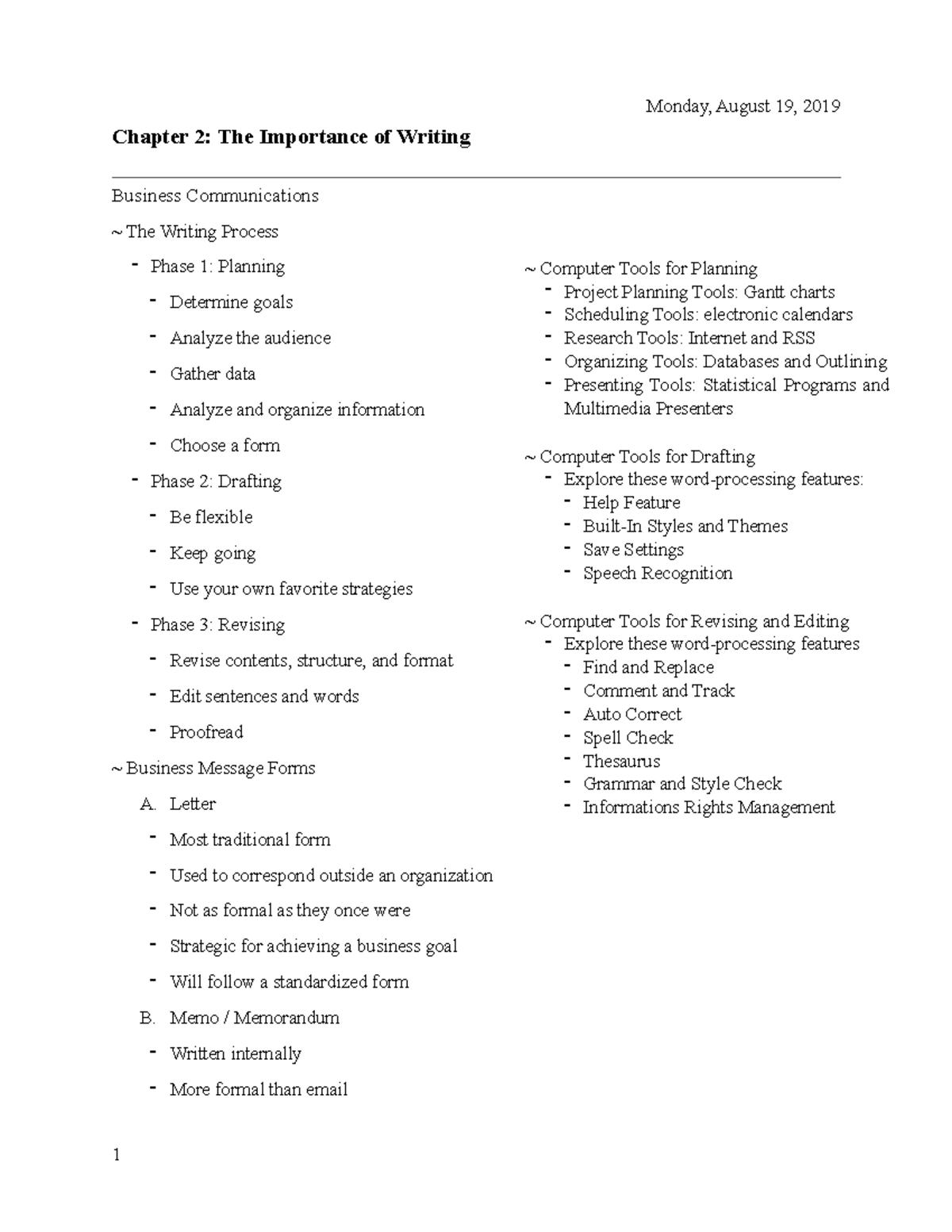 Chapter 2 - The Importance of Writing - Monday, August 19, 2019 Chapter ...