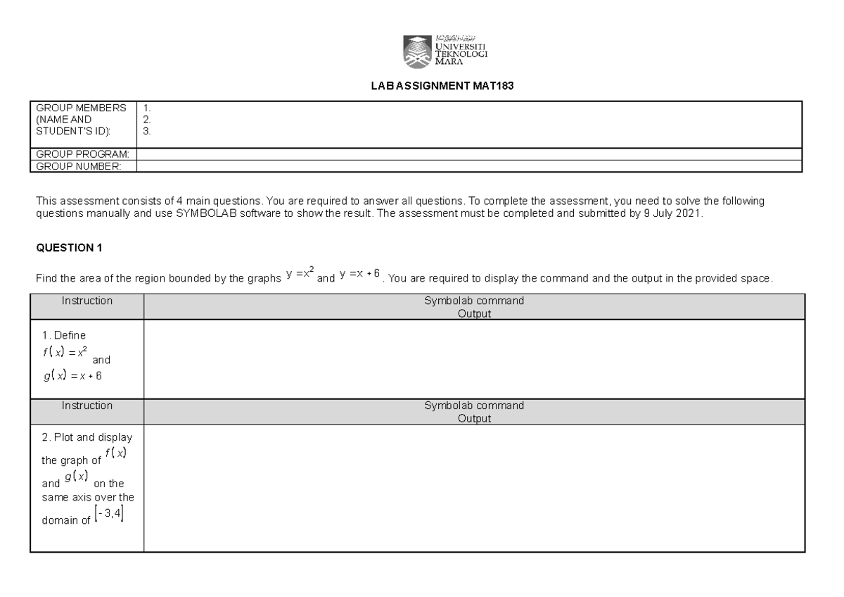 Assessment 3 MAT183 JUNE2021 - Logic Math - UiTM - Studocu
