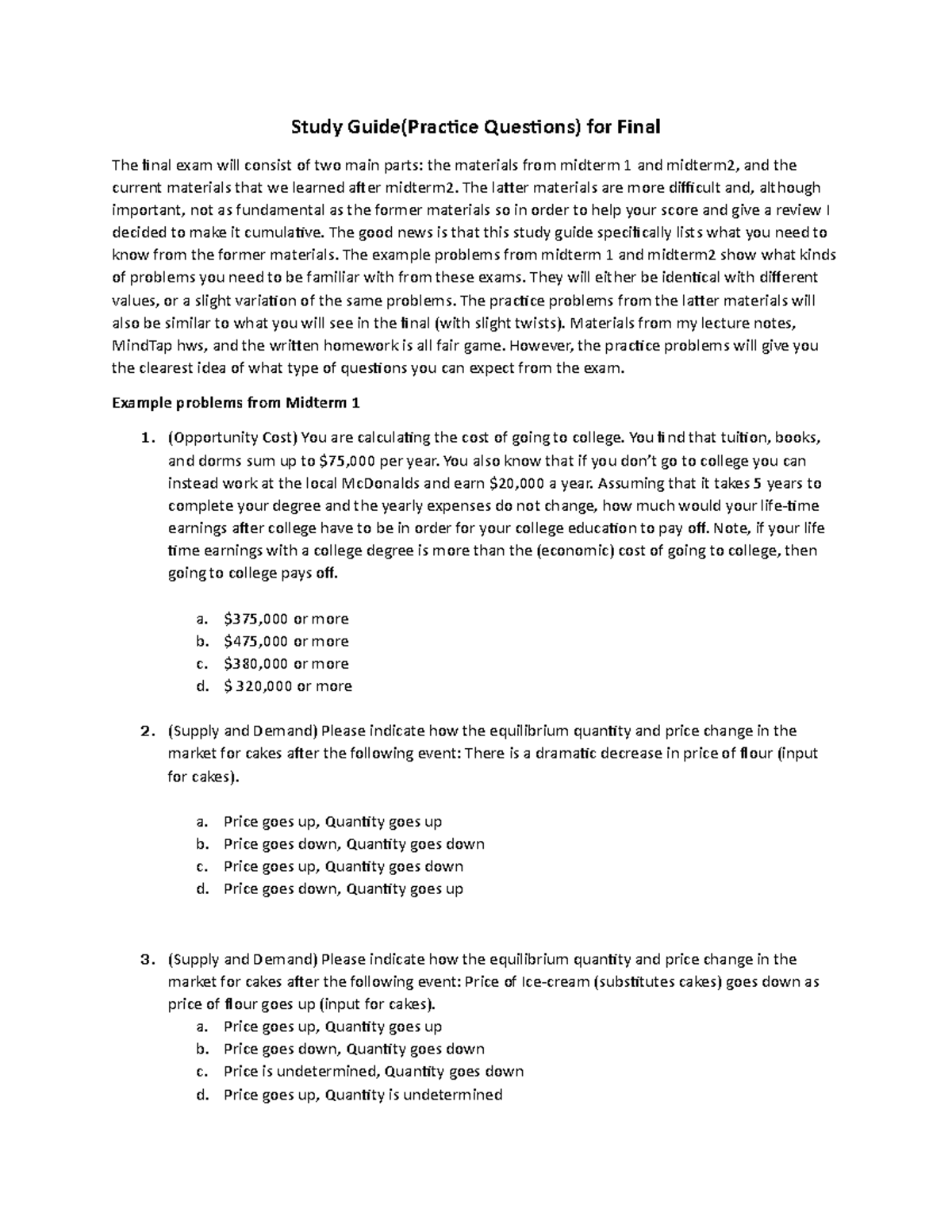 Study Guide for Final 2 - nnn nnn - Study Guide(Practice Questions) for ...