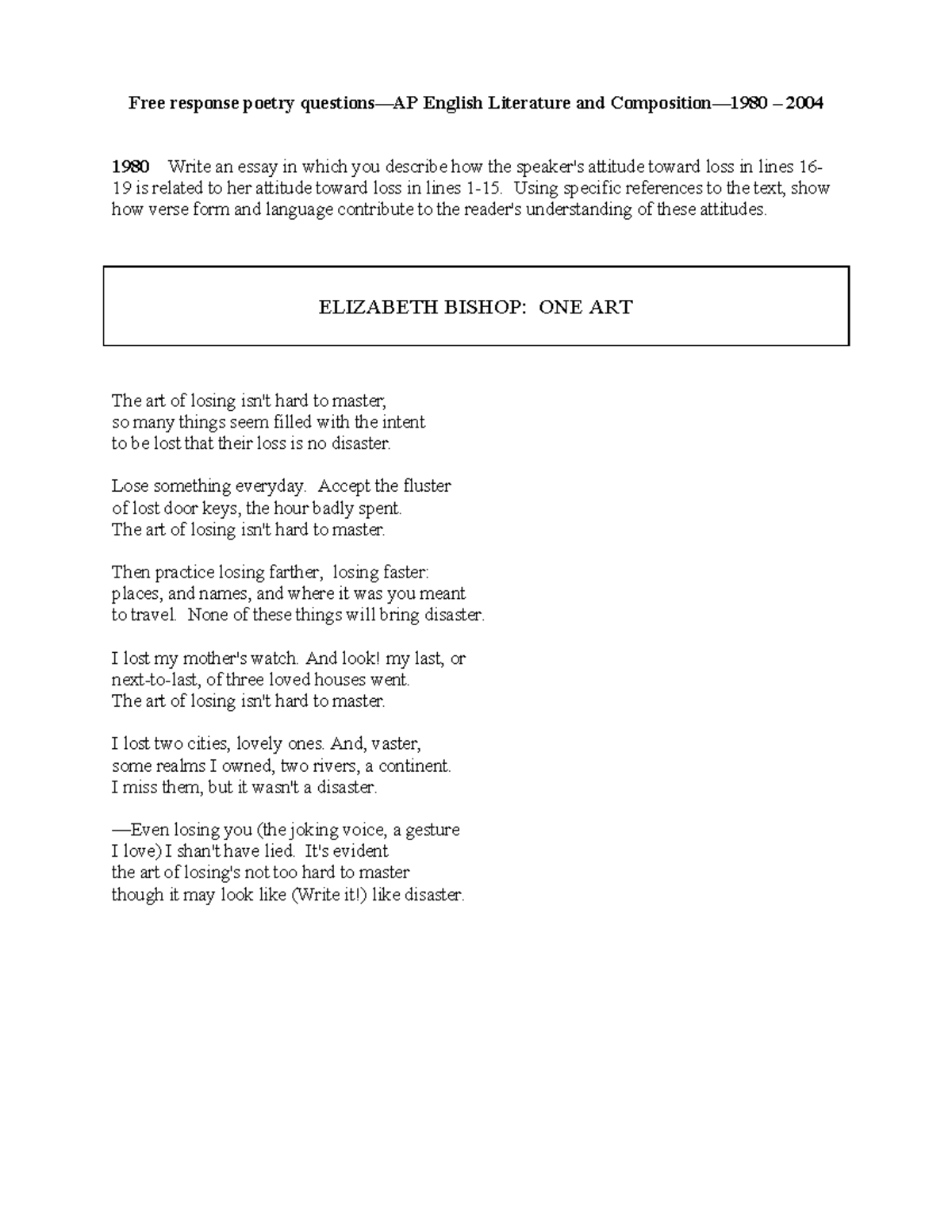FR poetry questions 1980-2004 - Free response poetry questions—AP ...