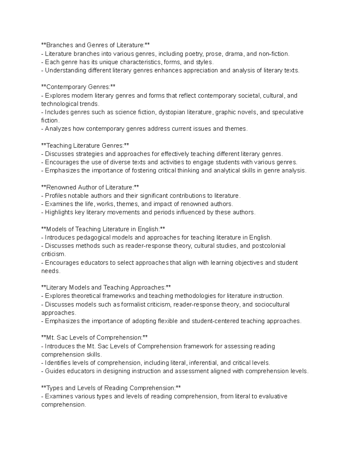 PRACTICAL DOCUMENT - Branches and Genres of Literature: Literature ...