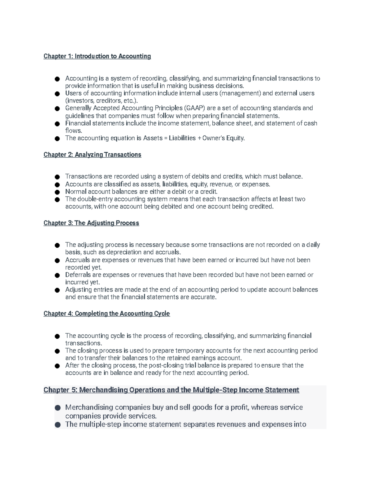 Fundamentals of Accounting - Chapter 1: Introduction to Accounting ...