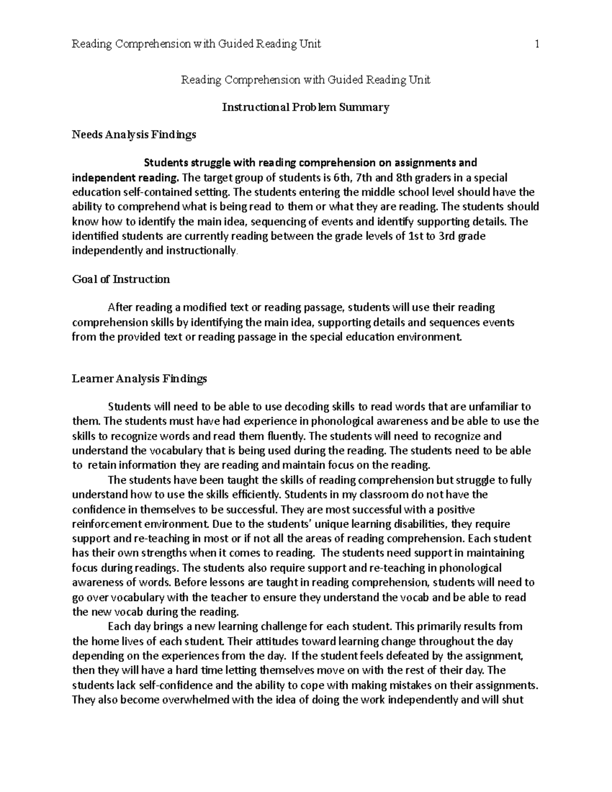 Reading Comprehension with Guided Reading Unit - Reading Comprehension ...