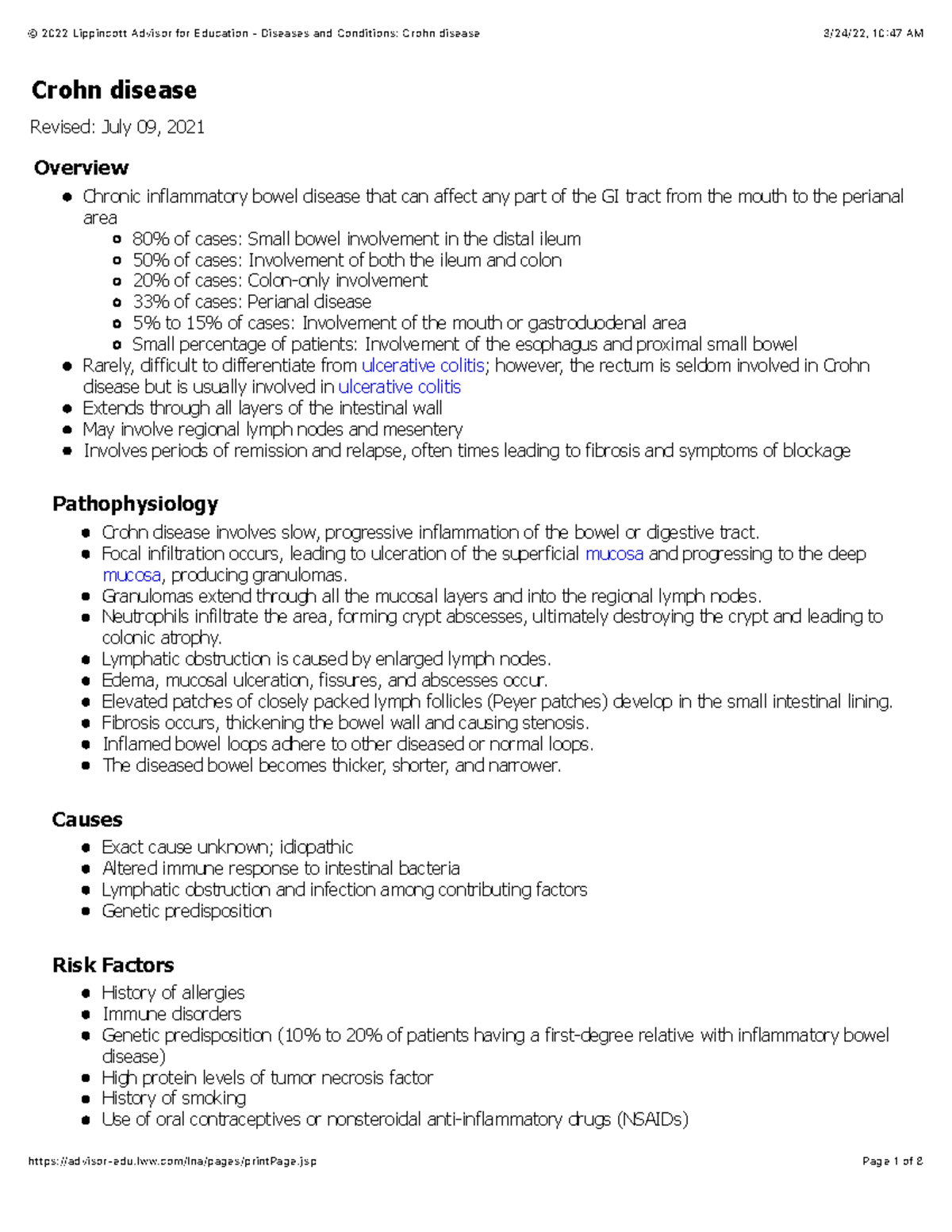 Crohn's disease - Crohn disease Revised: July 09, 2021 Overview Chronic ...