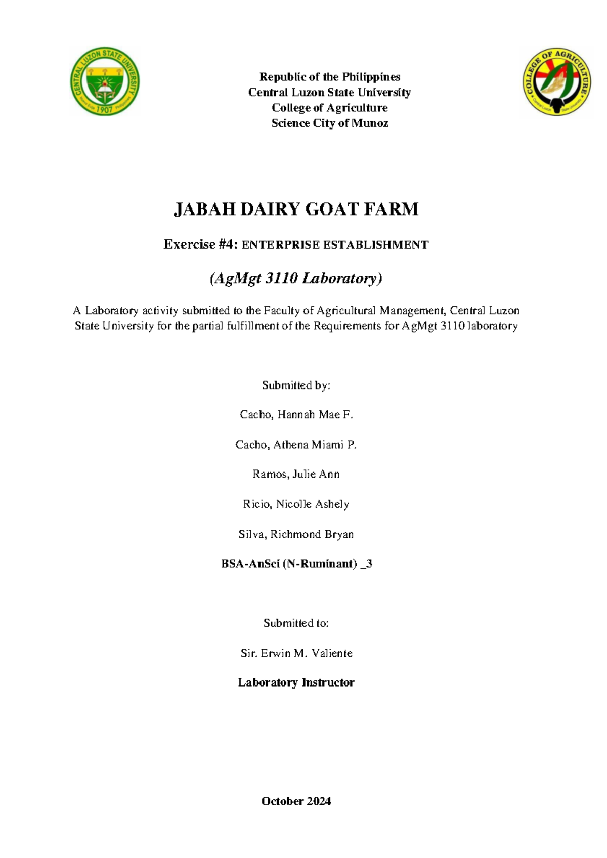 Exercise #4 Enterprise Establishment Jabah Dairy Goat Farm - Central ...
