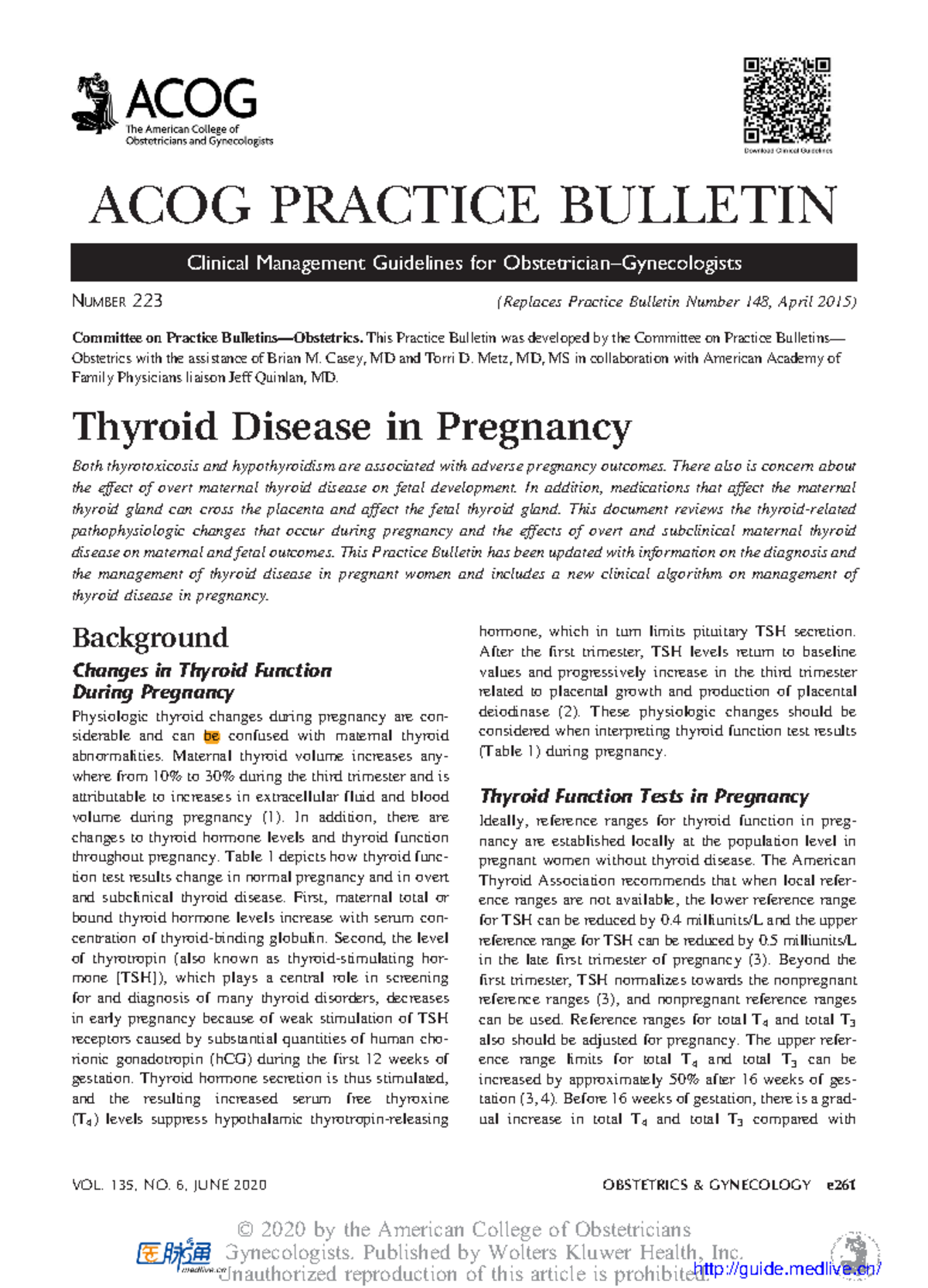 ACOG Thyroid Diseases in Pregnancy - ACOG PRACTICE BULLETIN Clinical ...