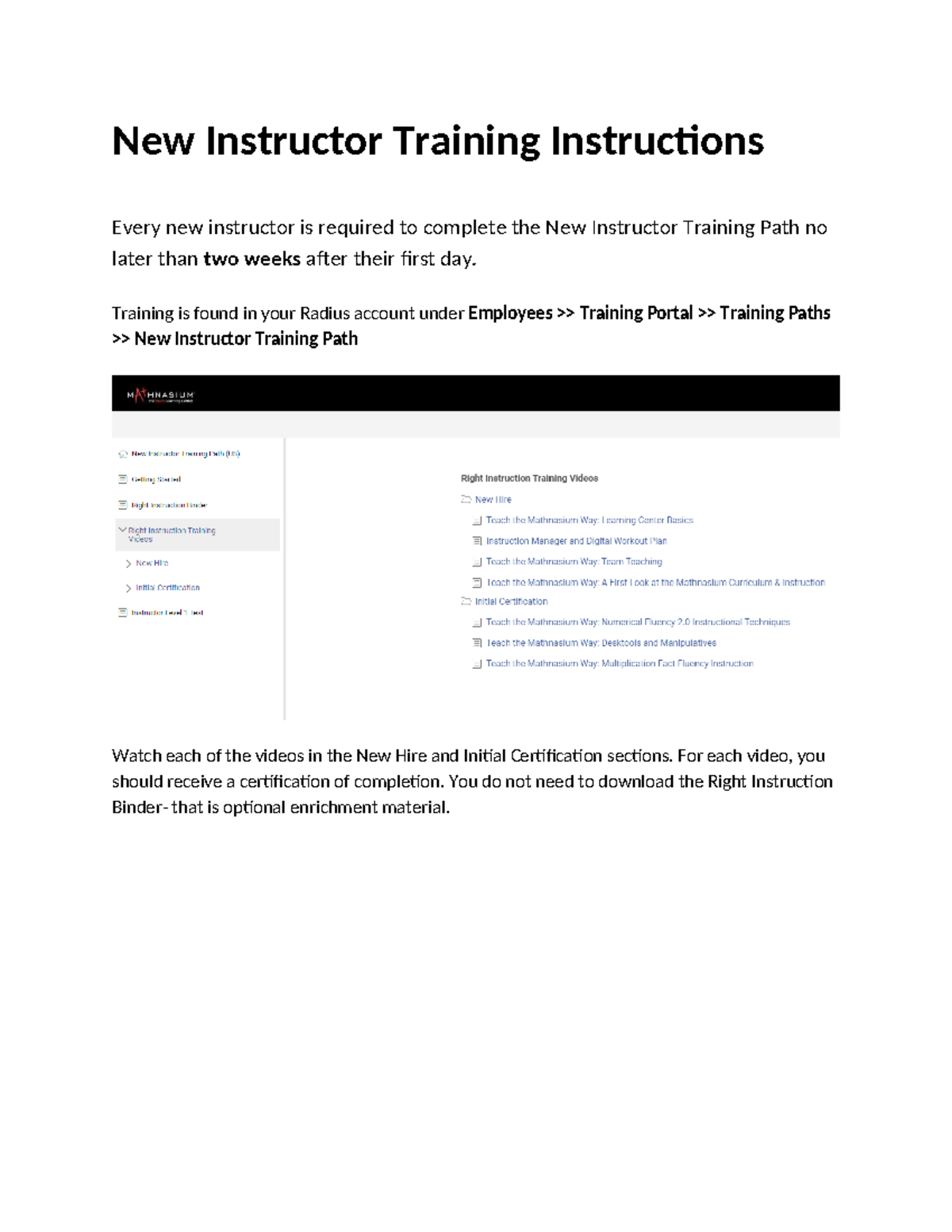 New Instructor Training Instructions - Training is found in your Radius ...