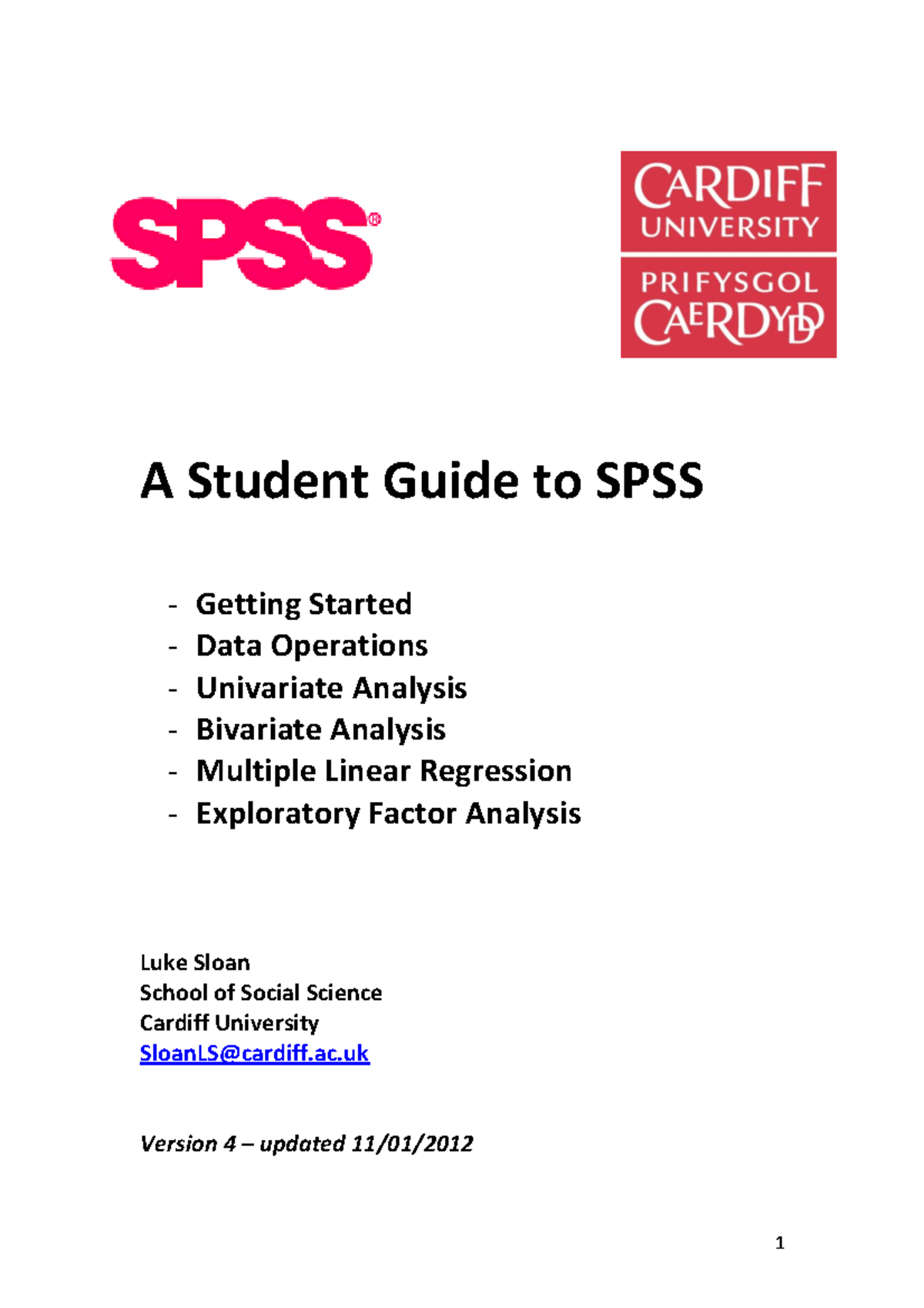 Student Guide to SPSS (v4) - A Student Guide to SPSS - Getting Started ...