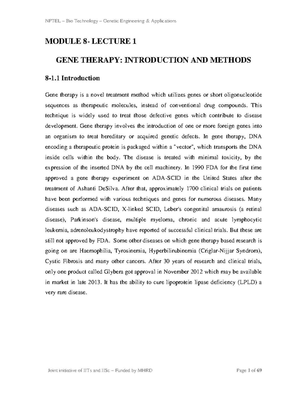 Gene therapy - Lecture Notes - MODULE 8- LECTURE 1 GENE THERAPY ...