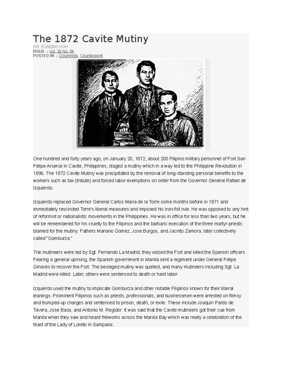 The 1872 Cavite Mutiny - Then, too, the first bishop of Manila, Domingo ...