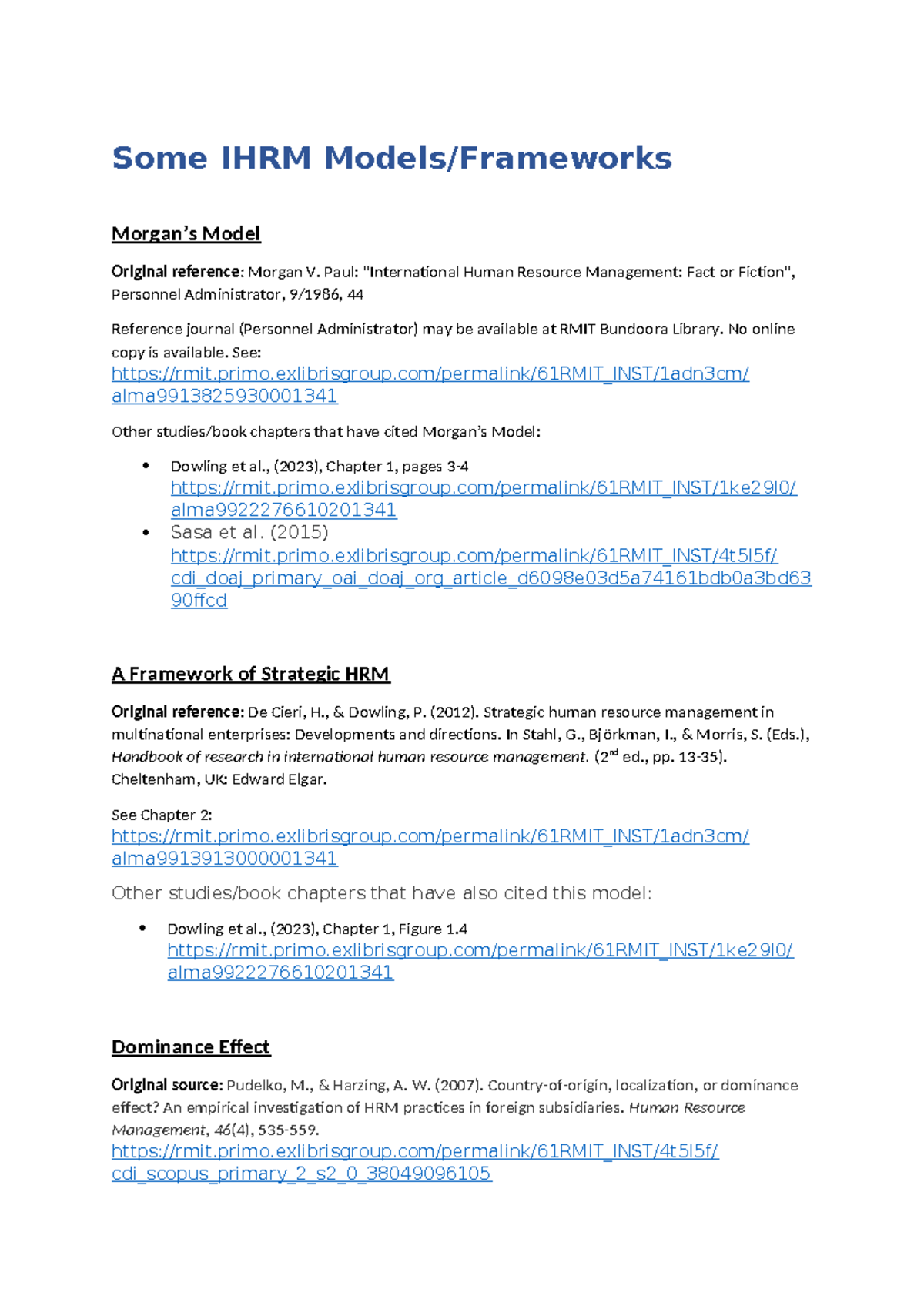 IHRM models frameworks - Some IHRM Models/Frameworks Morgan’s Model ...