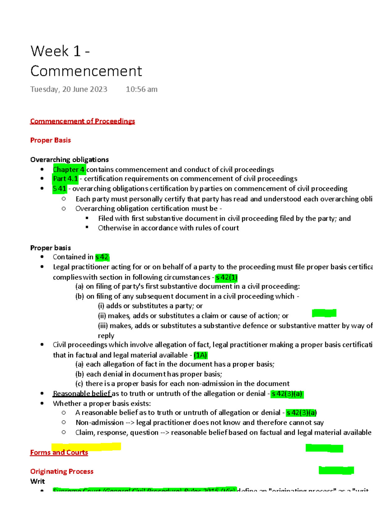 Week 1 - Commencement - Commencement of Proceedings Proper Basis ...