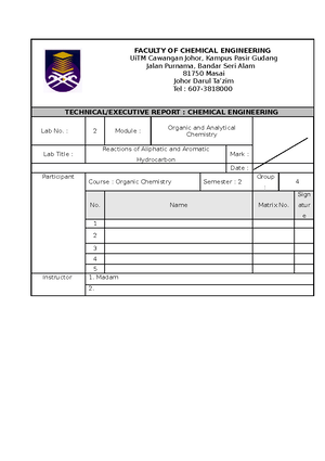 Lab report - Chemical Engineering - UiTM - Studocu