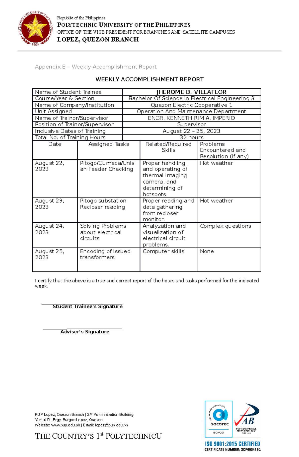 3Accomplishment Report for Students - Republic of the Philippines ...