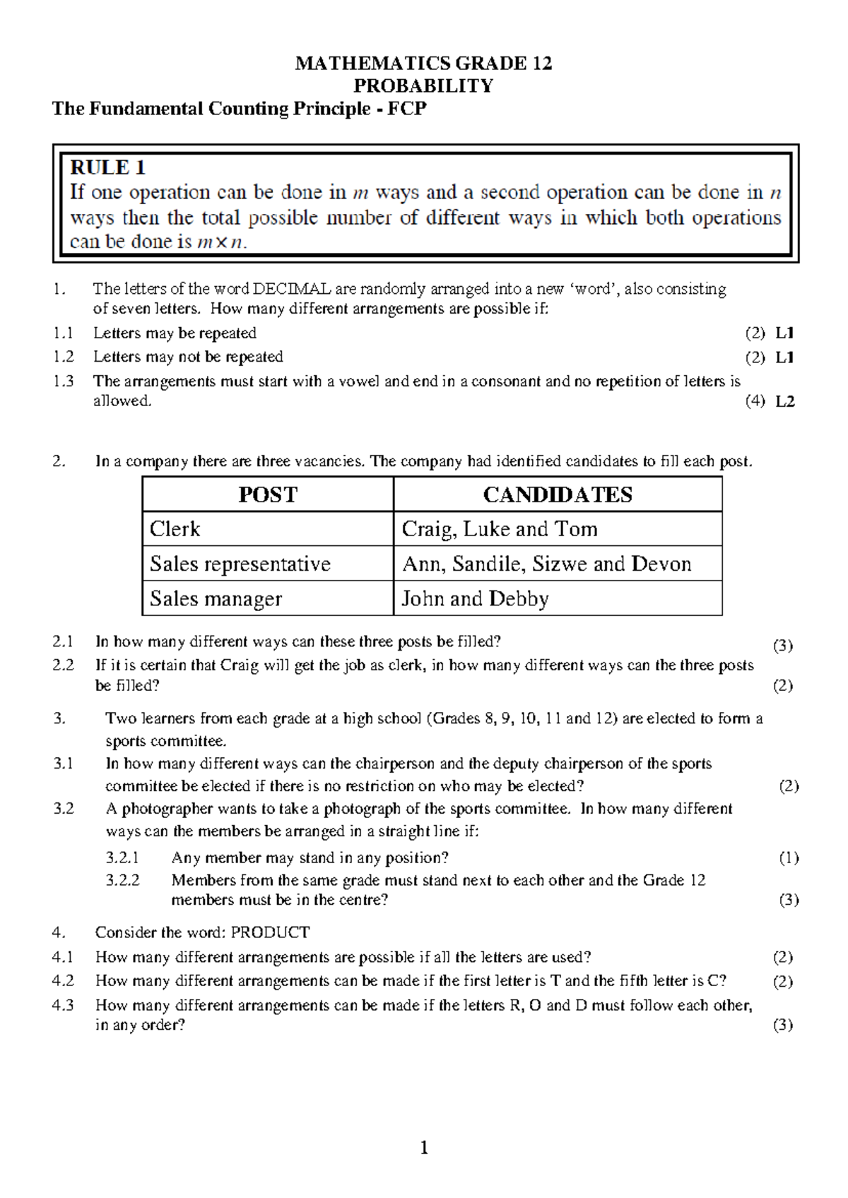 Probability Revision Questions - MATHEMATICS GRADE 12 PROBABILITY The ...