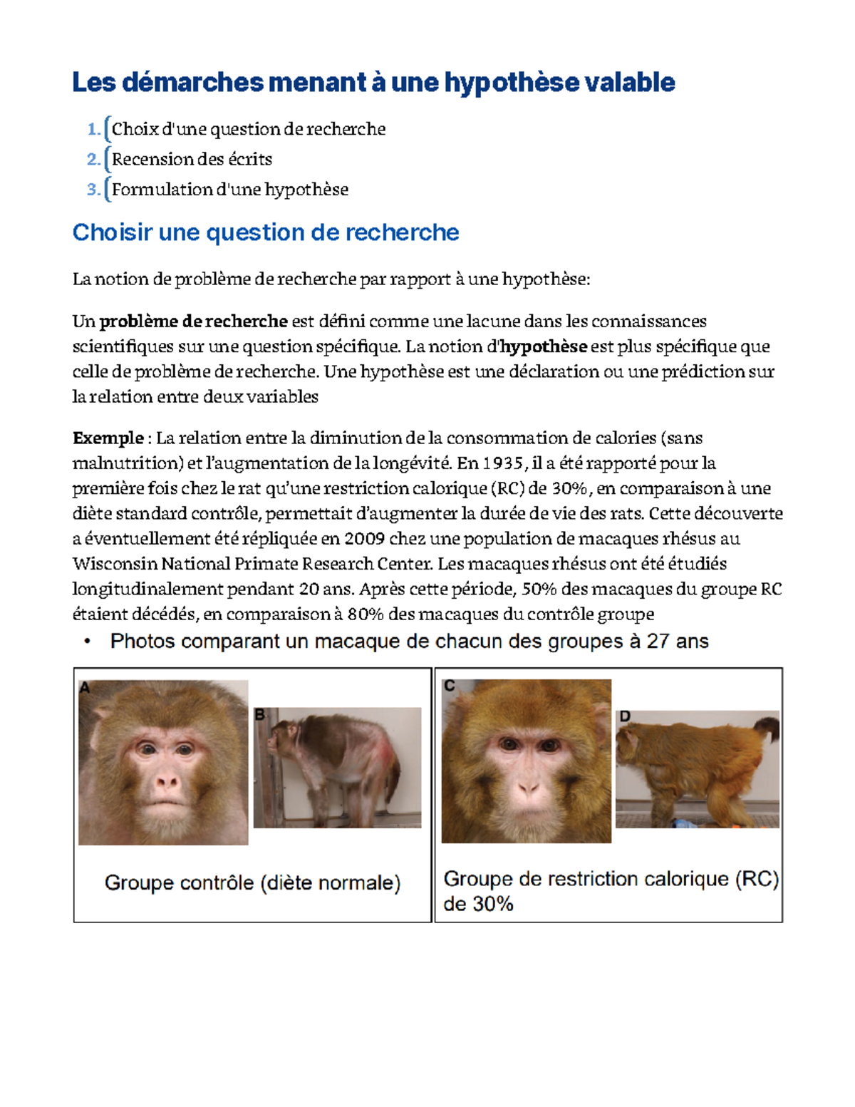 C3 Du problème de la recherche à l'hypothèse - Choix d'une question de ...