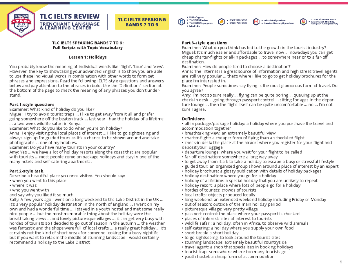 6. Speaking Bands 7-9 scripts - TLC IELTS SPEAKING BANDS 7 TO 9: Full ...