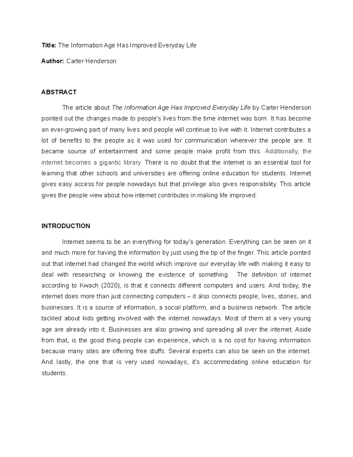 The Information Age Has Improved Everyday Life-Analysis - Science ...