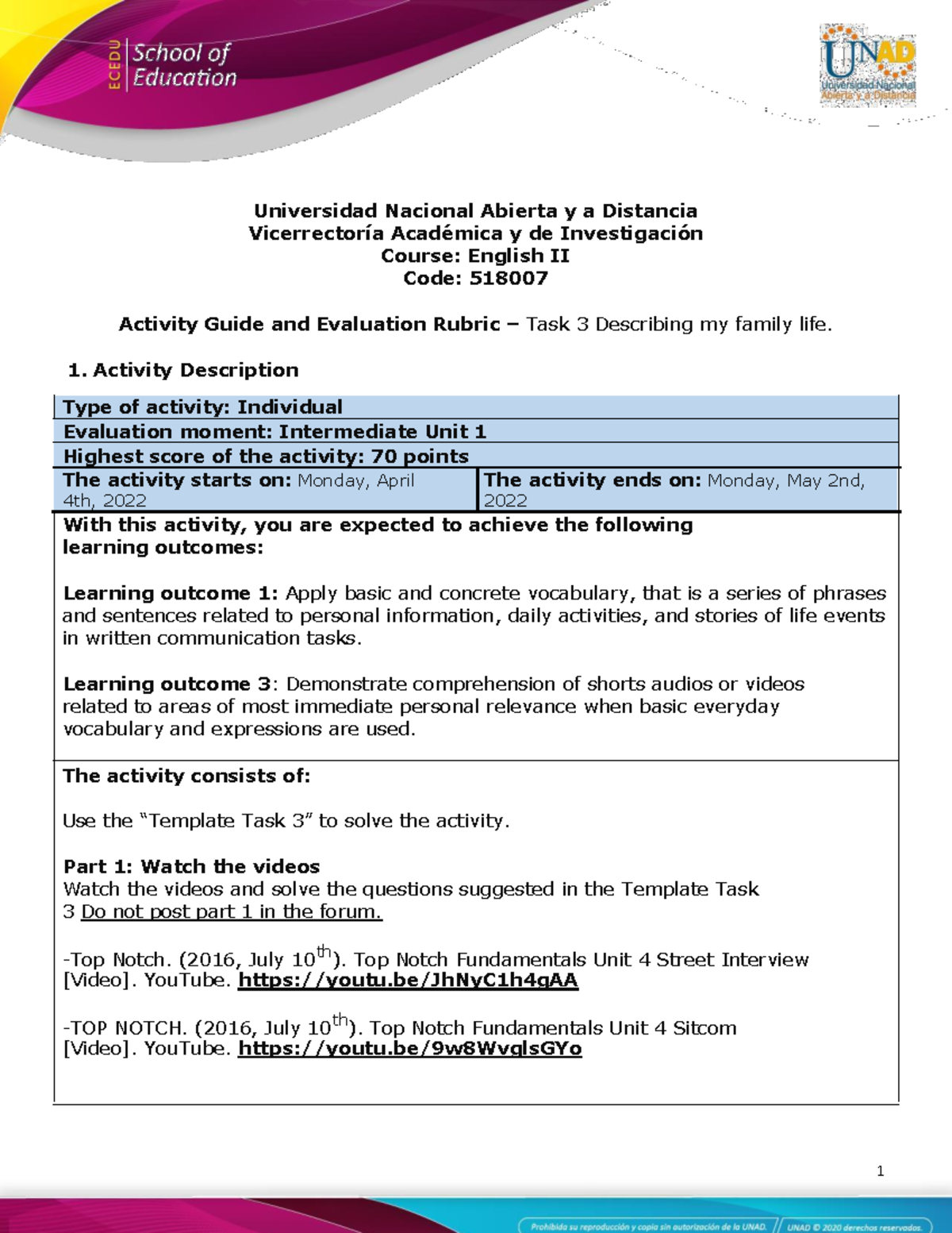 Activity Guide and Evaluation Rubric - Unit 1 - Task 3 - Describing my ...