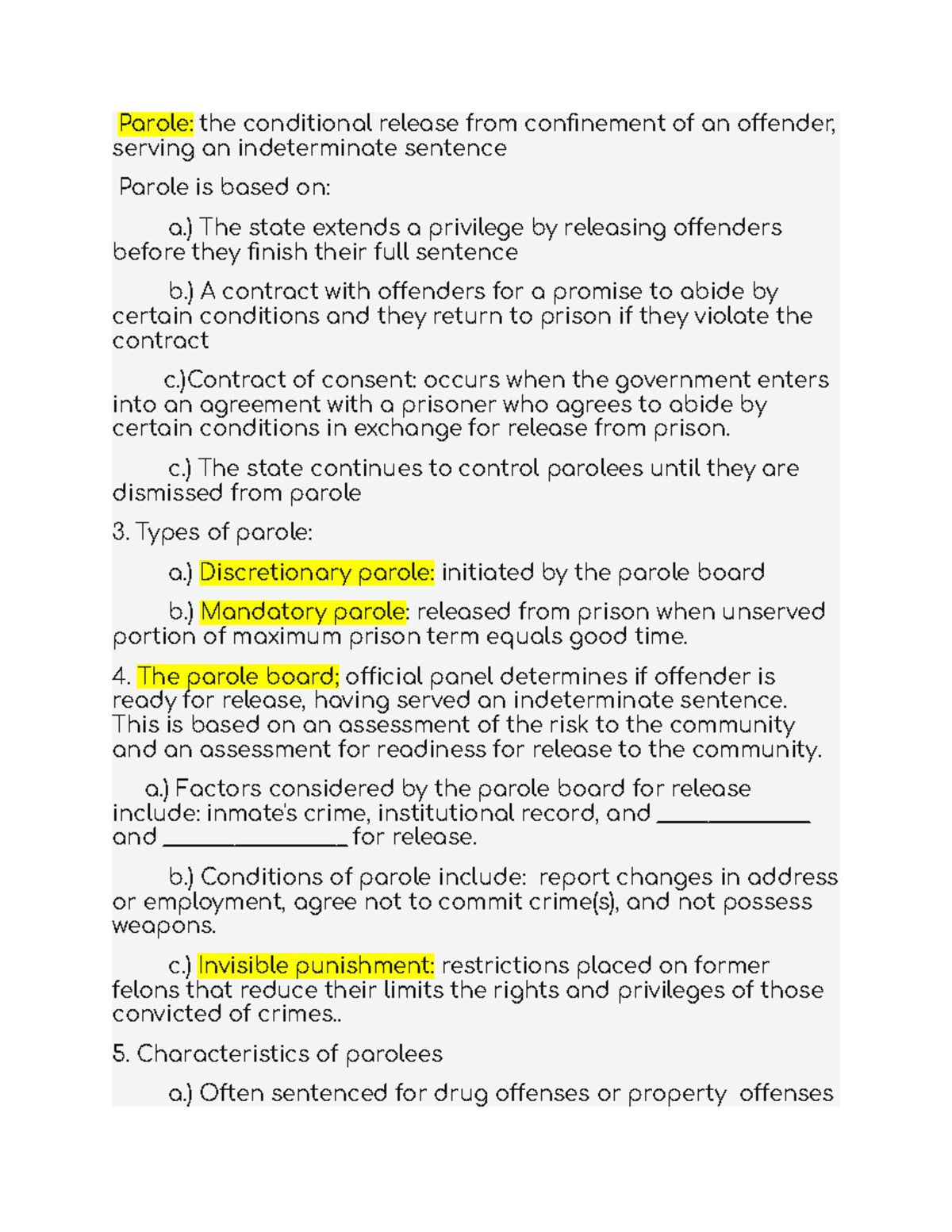 Crim 210 chapter 11 - lecture notes - Parole: the conditional release ...