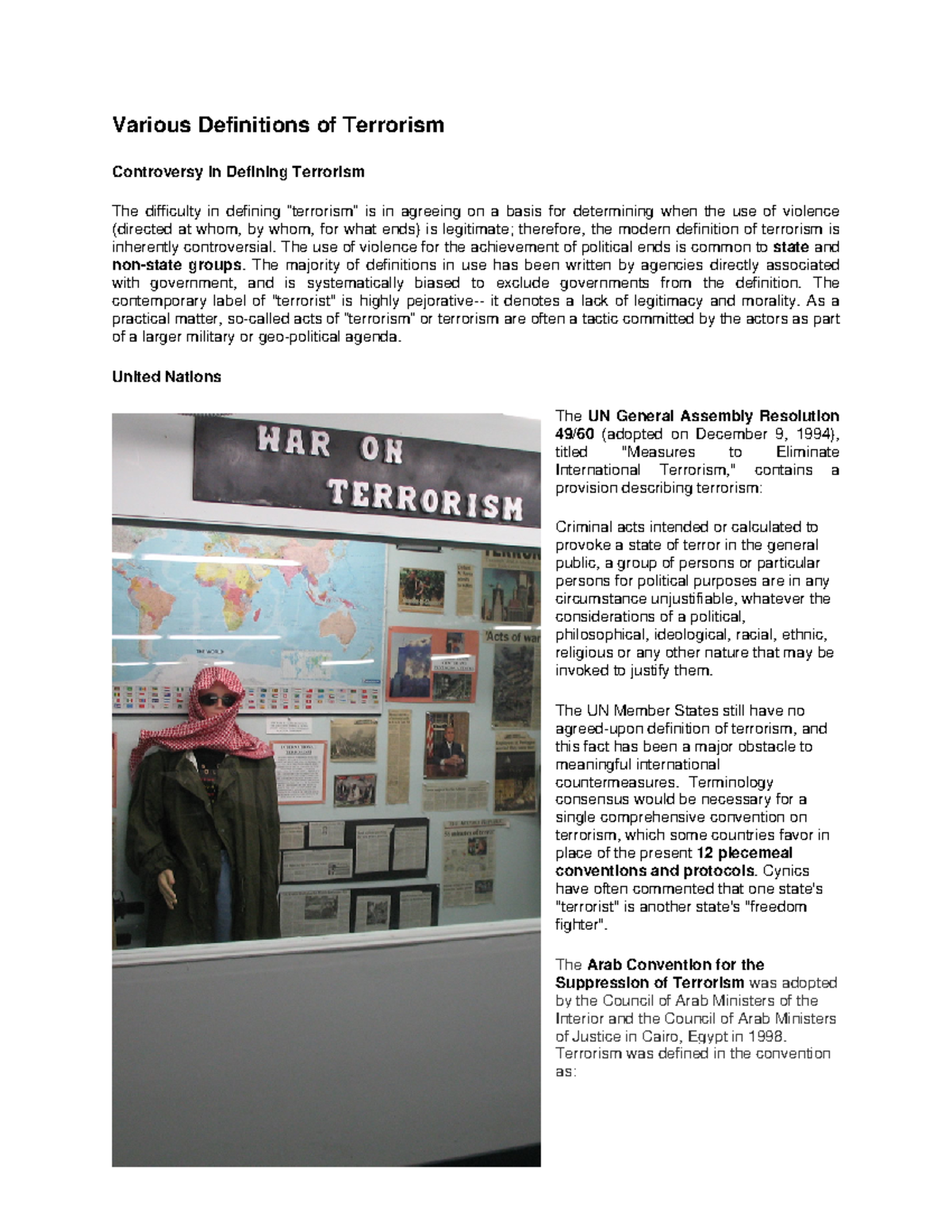 Various Definitions of Terrorism - Various Definitions of Terrorism ...