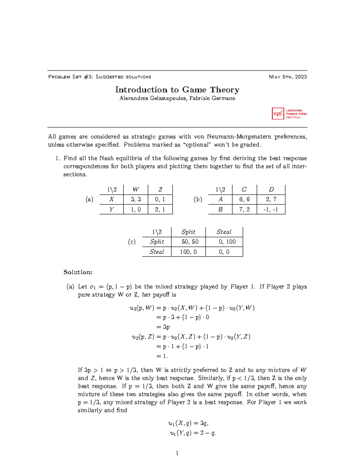 Solutions To Problem Set 3 Problem Set 3 Suggested Solutions May 5th 2023 Introduction To 