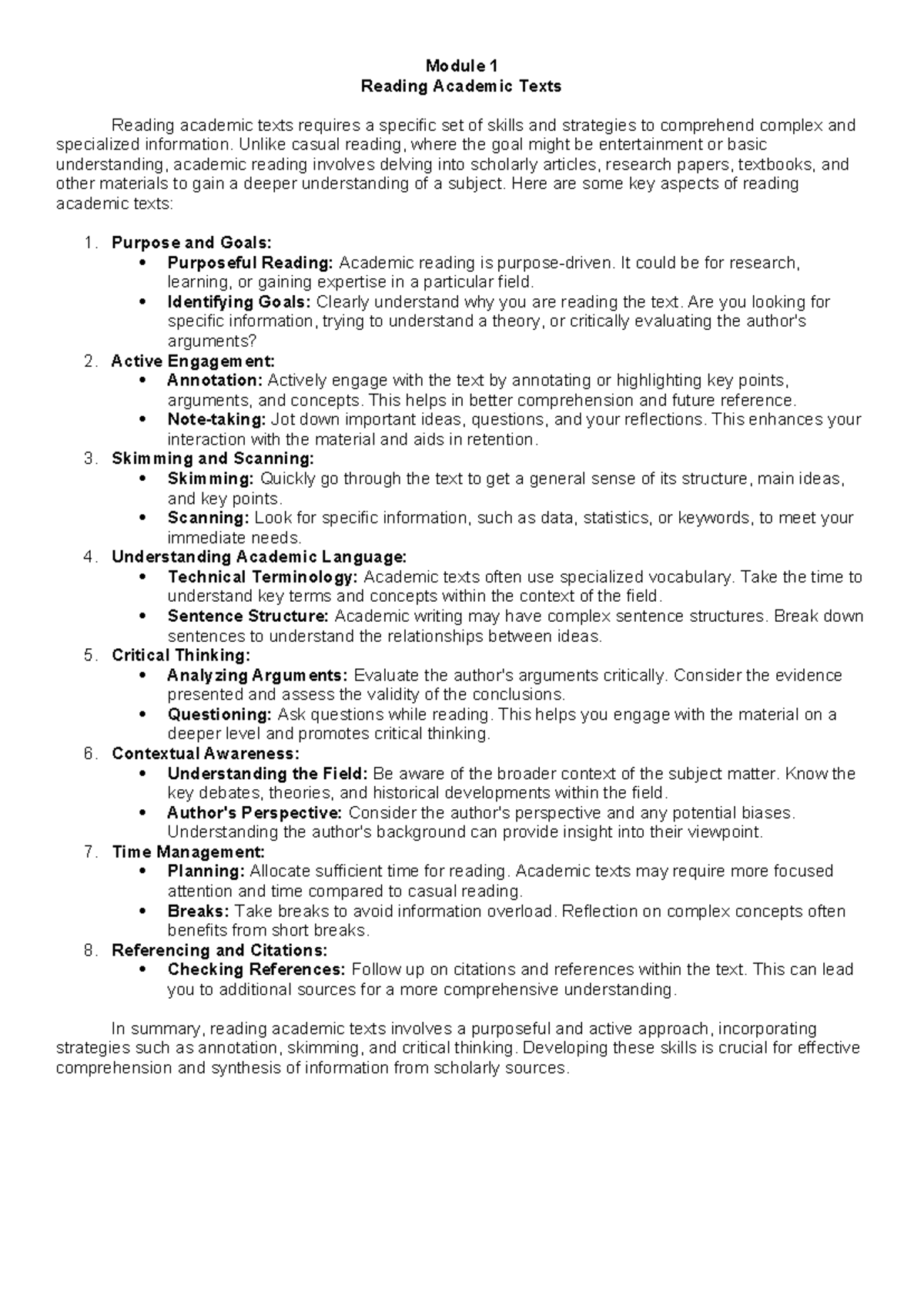 Module 1 Reading Academic Texts - Module 1 Reading Academic Texts ...