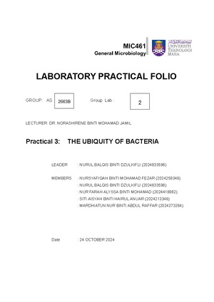 Lab report 5 - lab note - FACULTY OF APPLIED SCIENCE MIC GENERAL ...