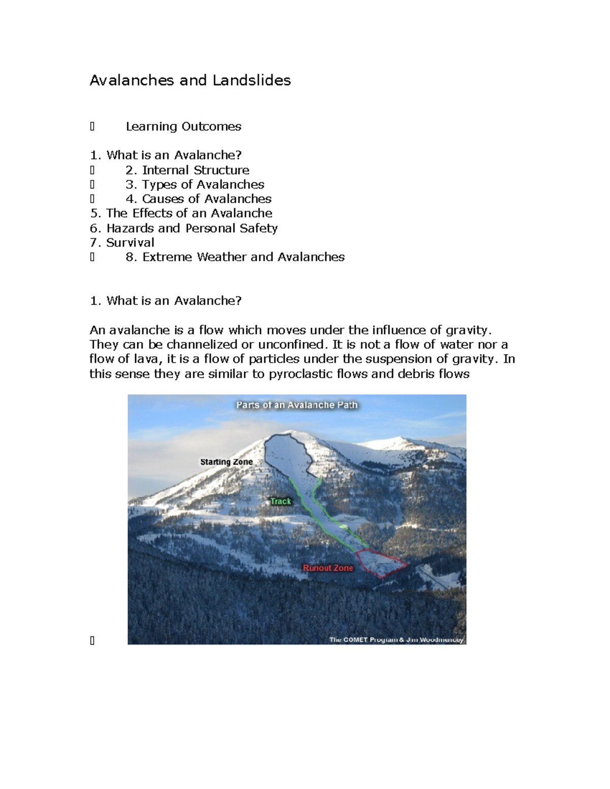 Lecture notes, Avalanches and Landslides - Avalanches and Landslides ...