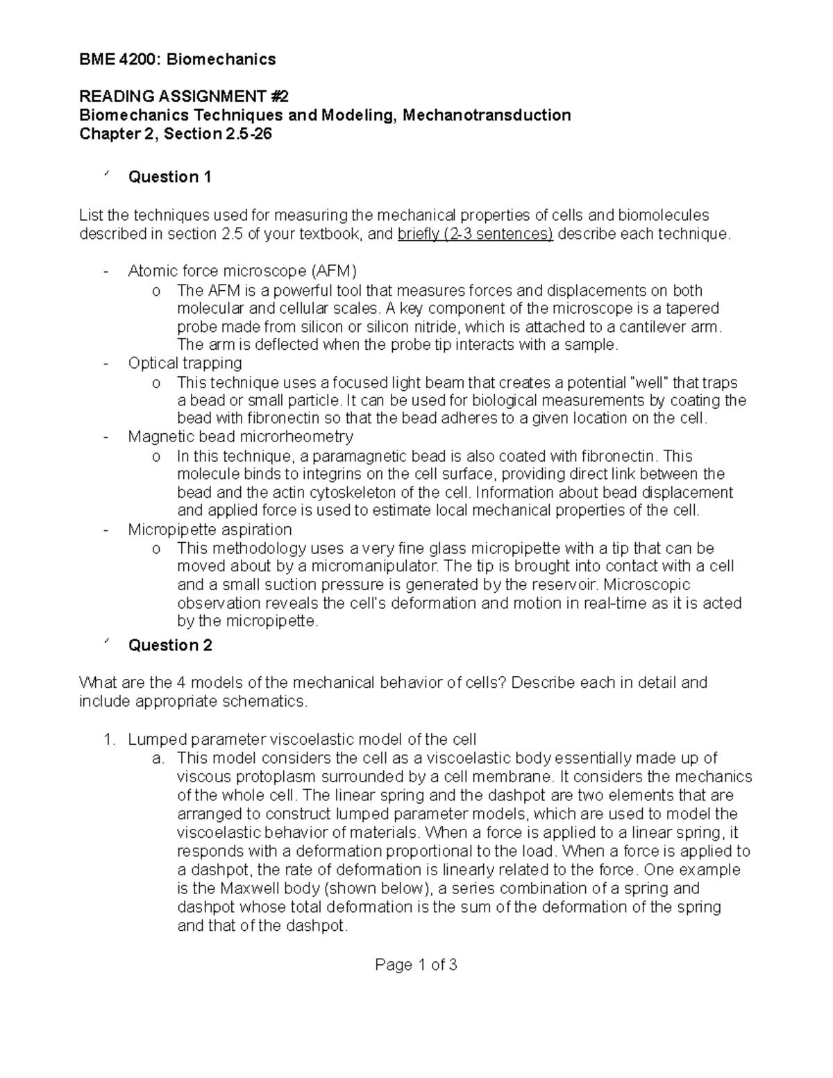 BME 4200 Reading 2 - BME 4200: Biomechanics READING ASSIGNMENT ...