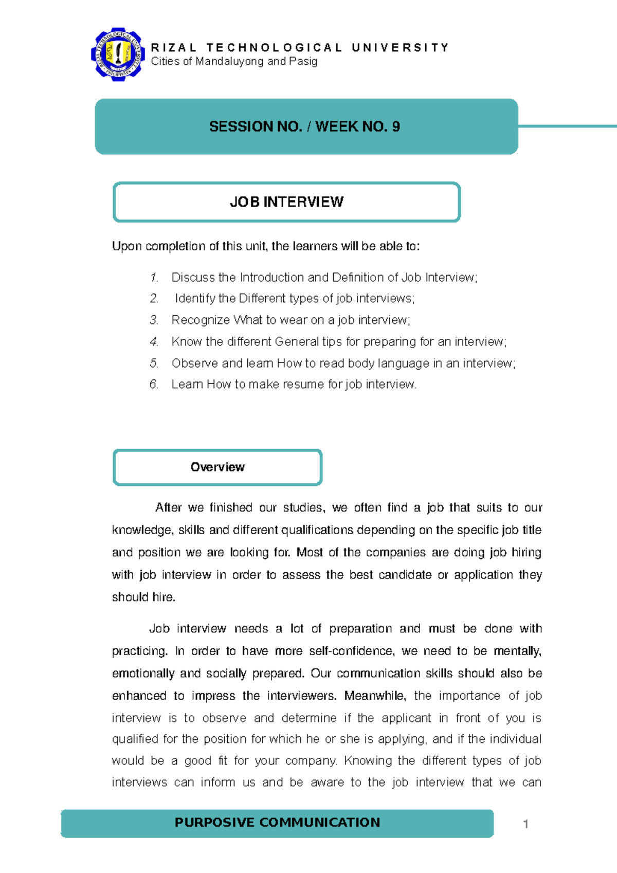 .JOB- Interview- Module- Finaaaaallll - Upon completion of this unit ...